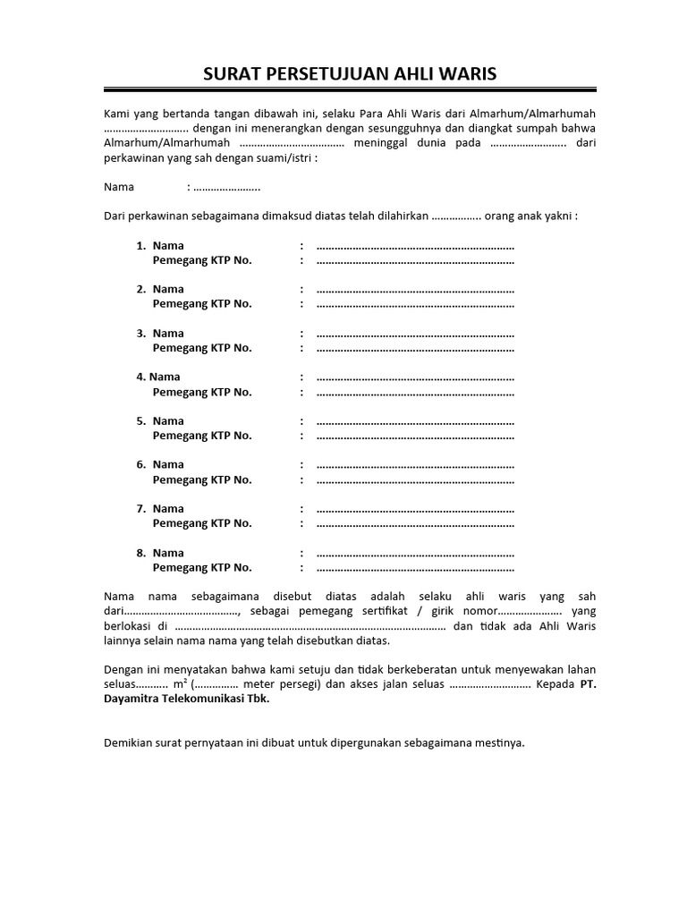 2021 (DRAFT 02) Surat Pernyataan Dan Persetujuan Ahli Waris | PDF