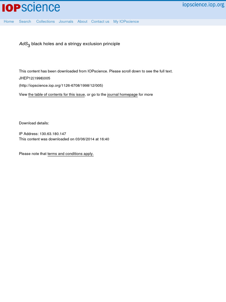 AdS3 Black Holes & A Stringy Exclusion Principle (10.1088 - 1126-6708 - 1998 - 12 - 005 ...