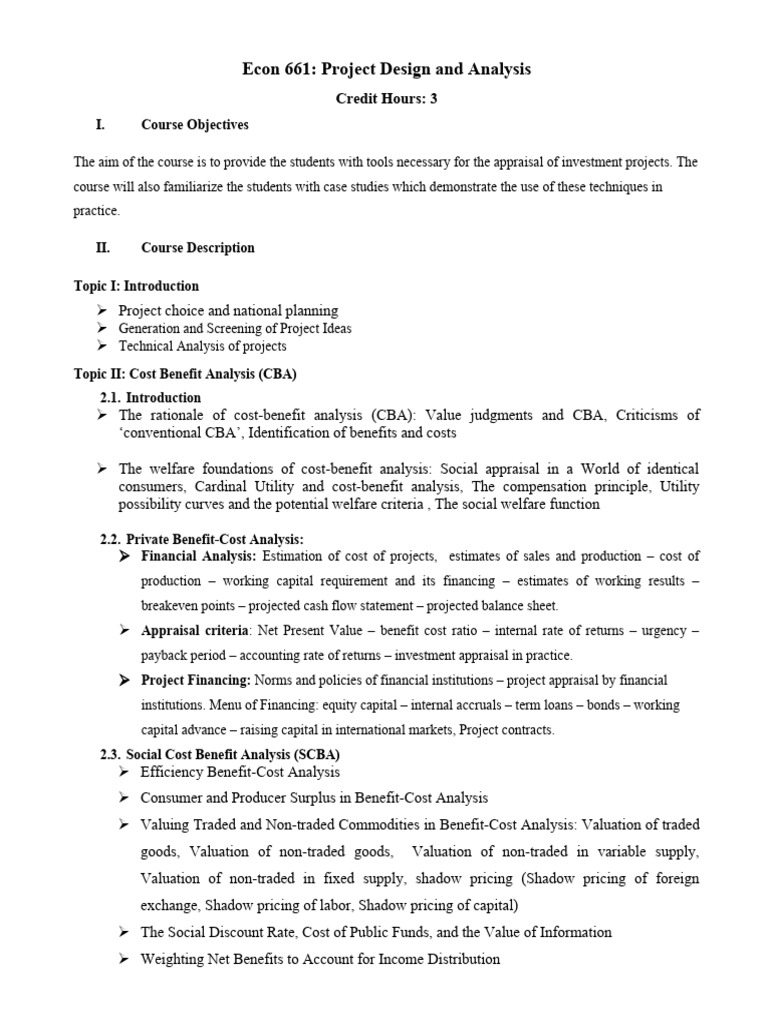 Course Outline of Project Design and Analysis and Asseignment | PDF