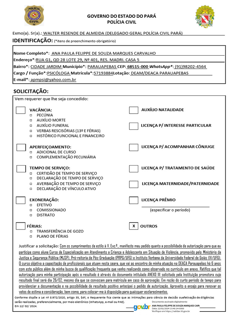 Novo Requerimento Padrao Cadastro Drh Assinado | PDF Novo Requerimento Padrao Cadastro Drh Assinado | PDF