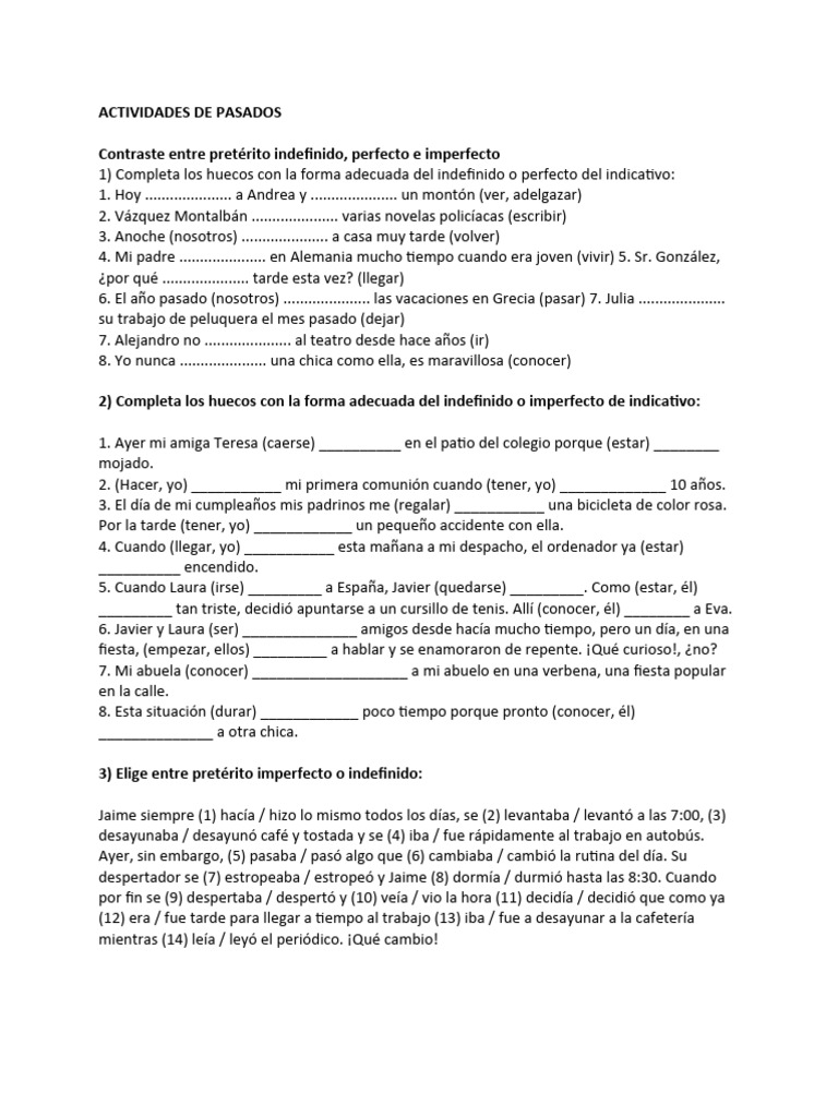Ejercicios de Pasado en Español | PDF | Camión