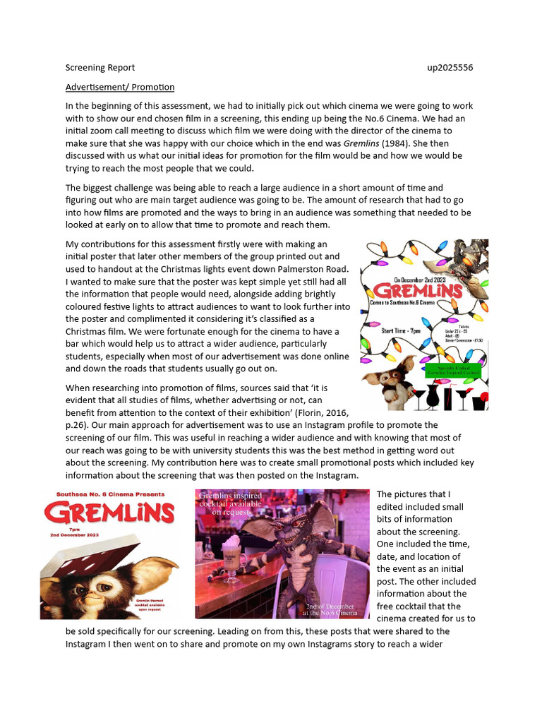 Screening Report | PDF | Movie Theater | Advertising