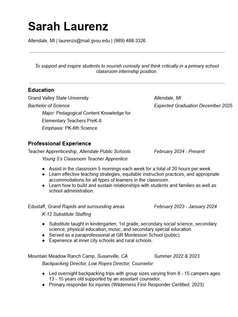 resume for teacher internship | PDF | Teachers | Schools