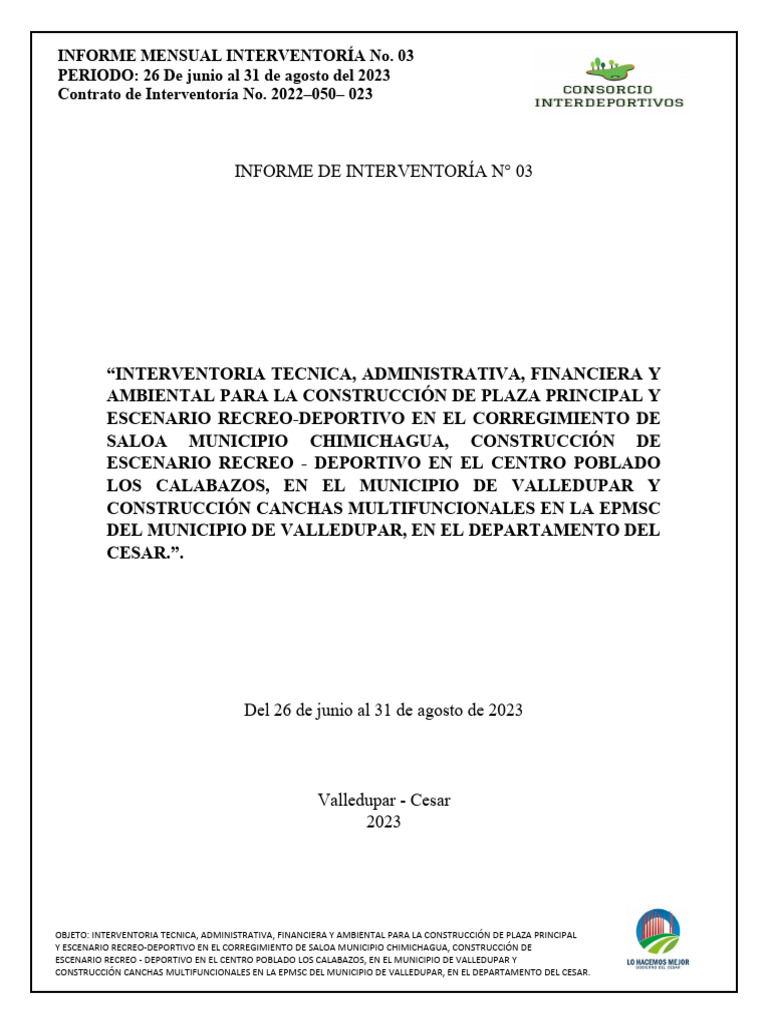 Informe Interventoría Construcción 2023 | PDF | Póliza de seguros | Seguro