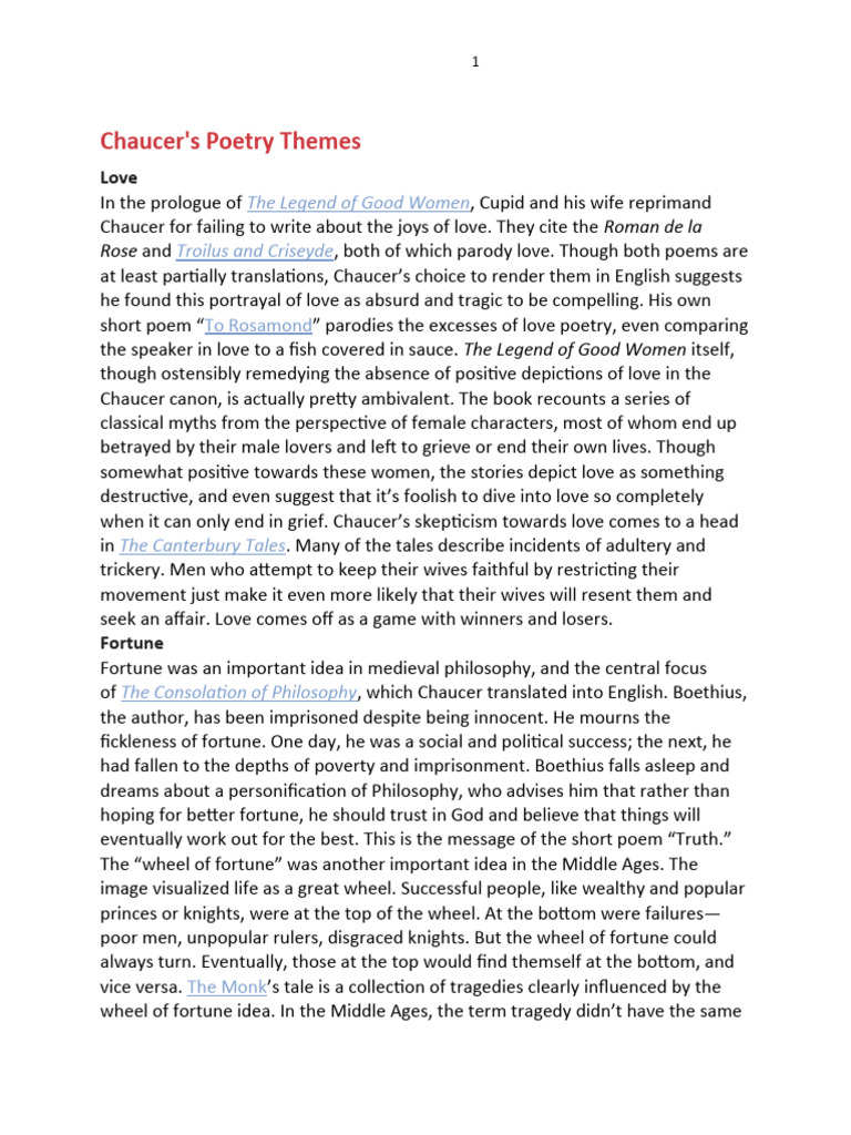 Themes in Chaucer's Poetry | PDF | The Canterbury Tales | Geoffrey Chaucer