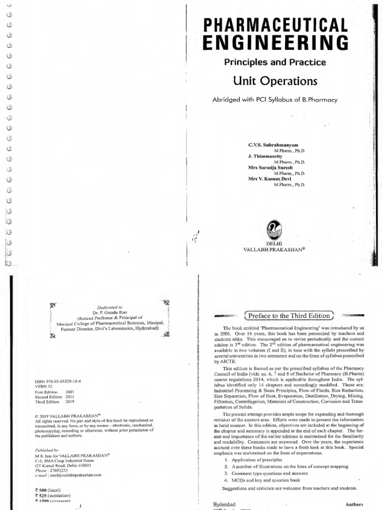 Pharmaceutical Engineering by CVS Subramanyam - Text | PDF | Filtration ...