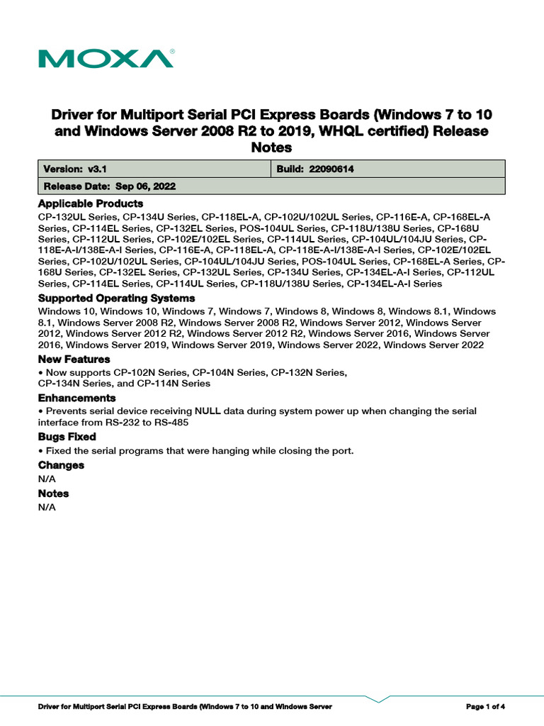 CP-134N Series - Moxa-Msb-Pcie-Win-7-10-Win-Ser-2008-R2-2019-Whql-Cert ...