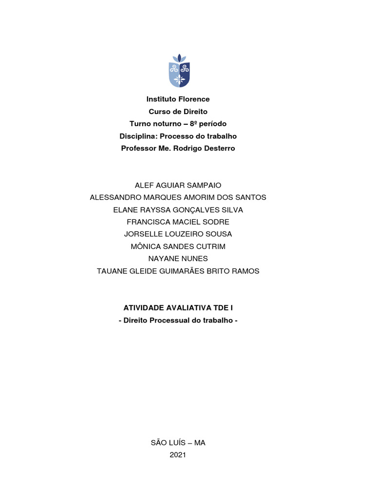 TDE - Processo Do Trabalho | PDF | Férias trabalhistas | Hora extra