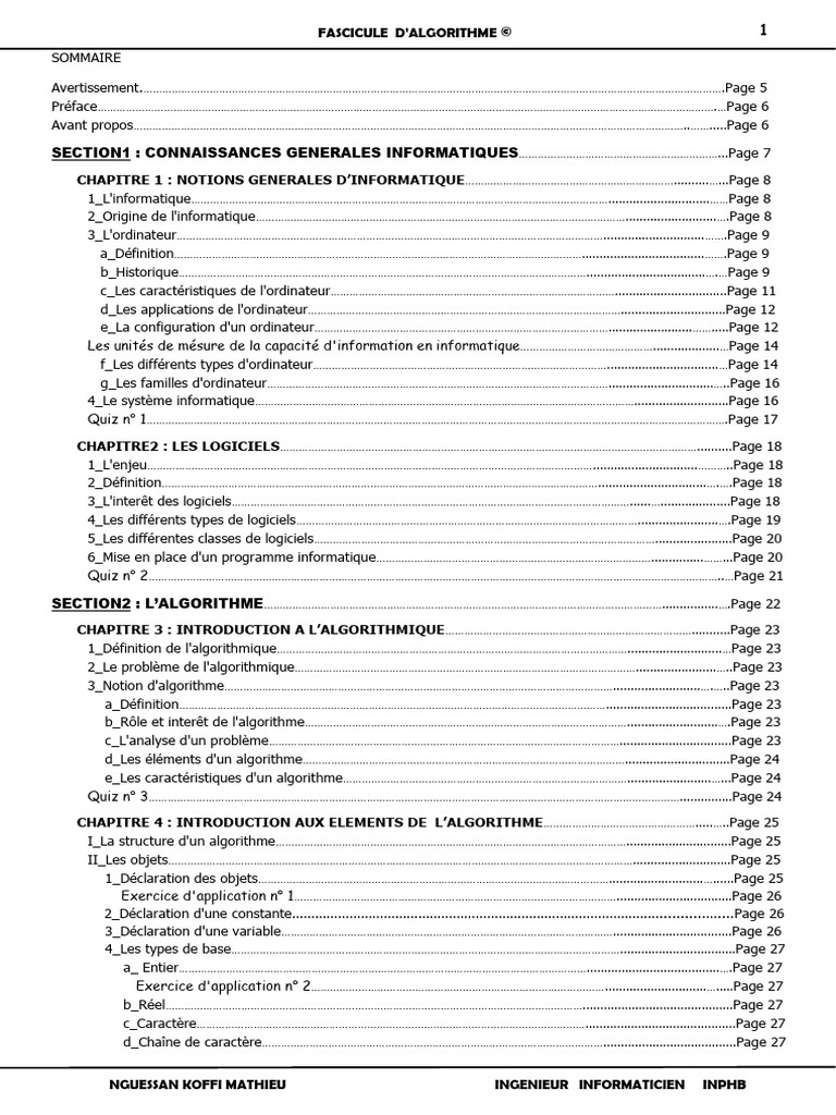 Fascicule ALGORITHME | PDF