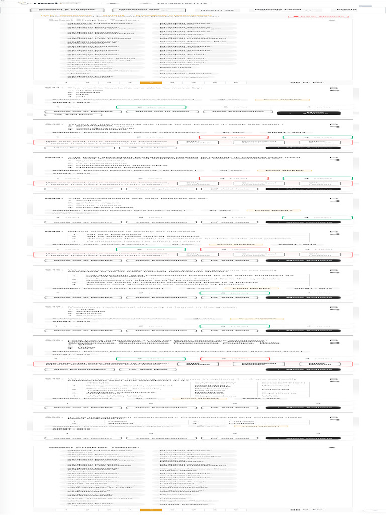 Recommended PYQs (STRICTLY NCERT Based) Biological Classification Botany NEET Practice Questions ...