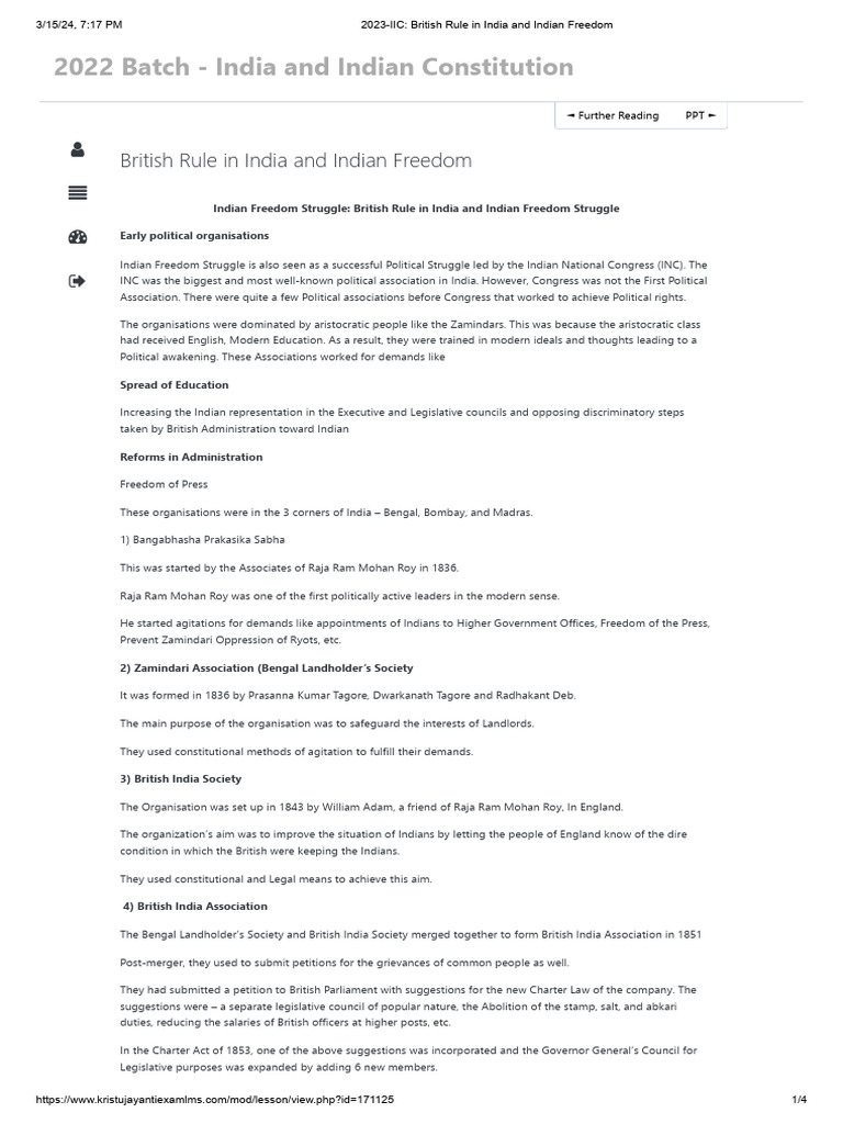 British Rule in India and Indian Freedom | PDF | British Raj | Indian ...