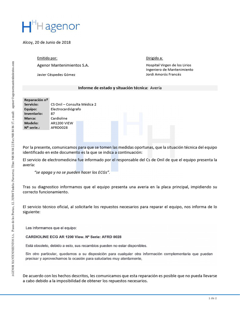 Carta Obs ECG Onil | PDF