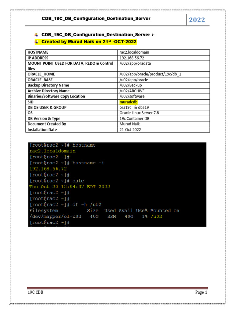 Oracle 19c Container Db Installation Configuration 1709873953 Pdf Backup Information