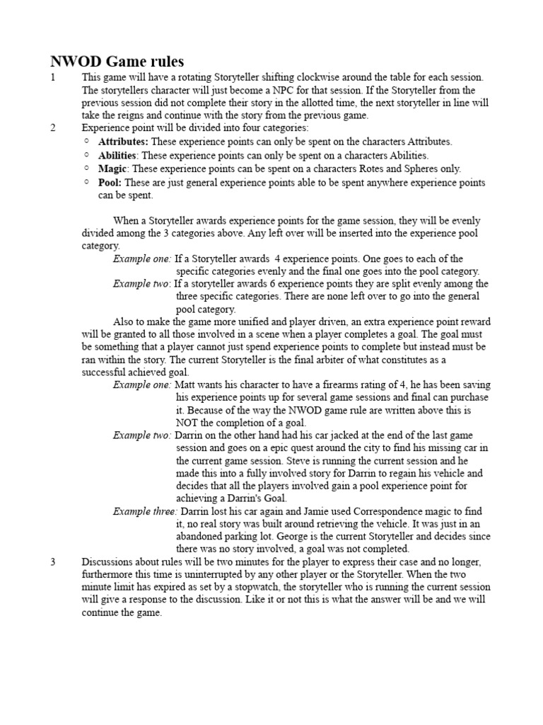 NWOD Game Rules | PDF | Gaming | Role Playing Video Games