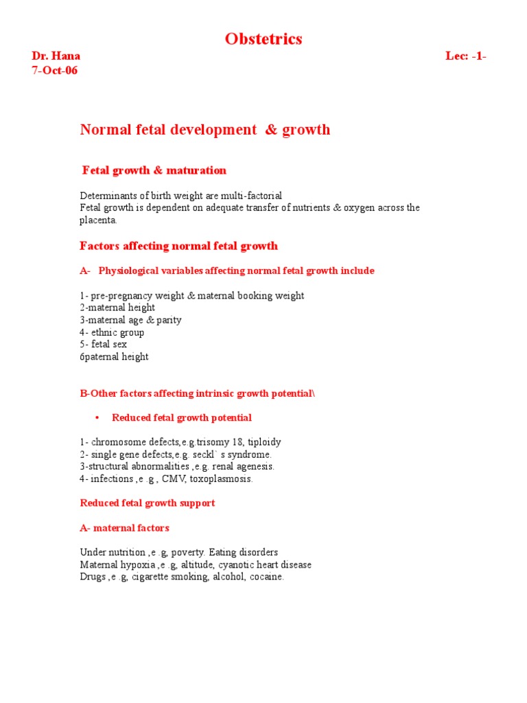 Normal Fetal Development & Growth: Obstetrics | PDF | Fetus | Prenatal ...