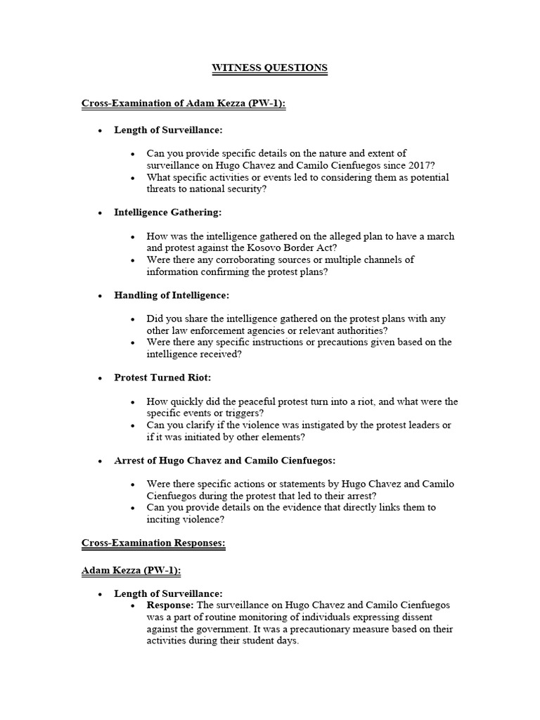 Witness Questions Draft | PDF | Police | Violence
