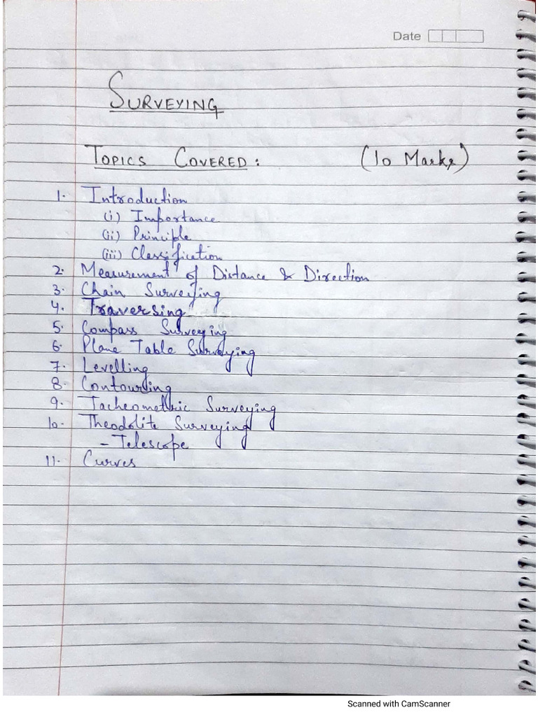 Surveying (JKSSB JE) Handwritten Notes | PDF