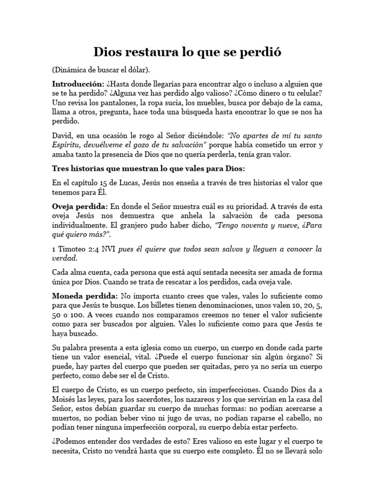 Dios Restaura lo Perdido | PDF | Jesús | Salvación
