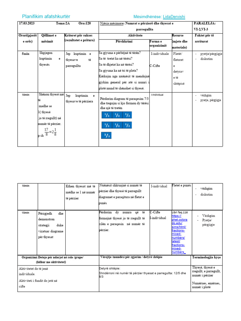 17.03.2023-Numrat e Perzier Dhe Thyesat e Parregullta | PDF