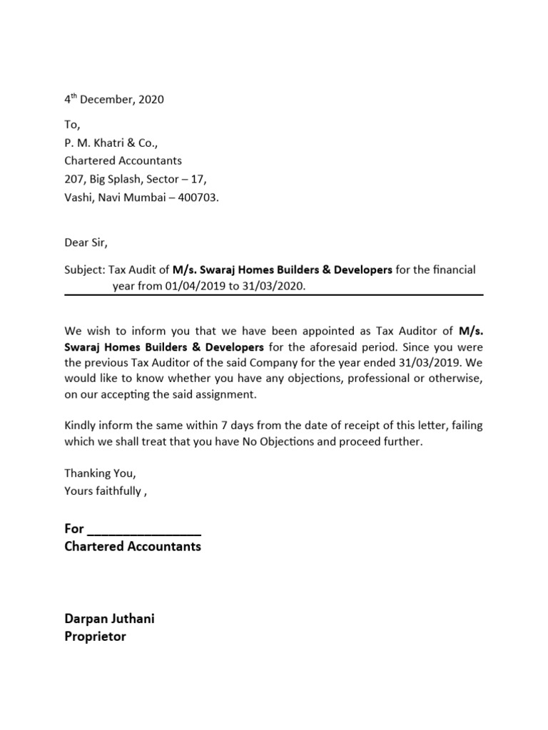 NOC Request for Tax Audit Assignment | PDF | Finance & Money Management