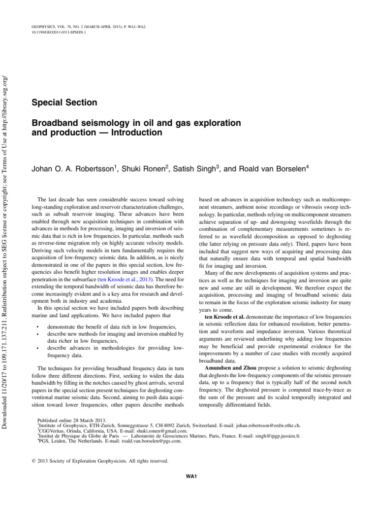 Robertsson 2013 - Broadband Seismology in Oil and Gas Exploration and Production - Introduction ...