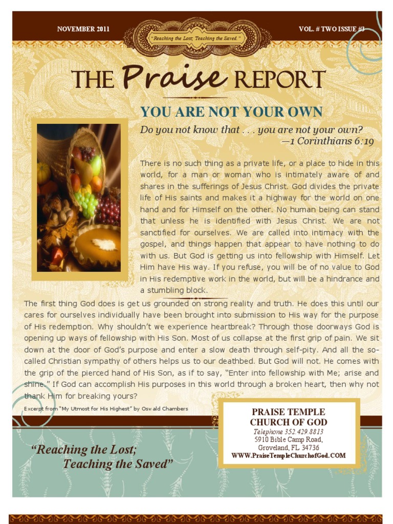 Praise Temple November 2011 Newsletter | PDF | The Gospel | God