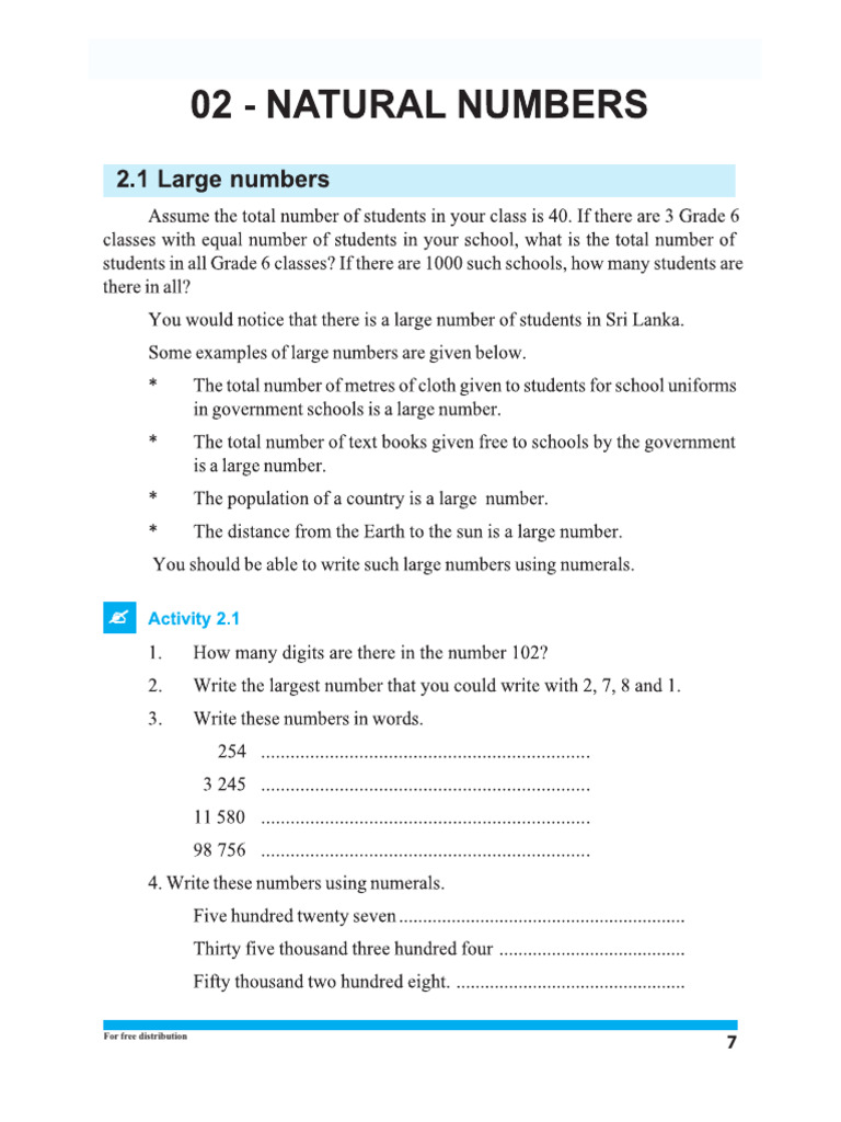 Natural Numbers For Grade 6 | PDF | Numbers | Lexicology