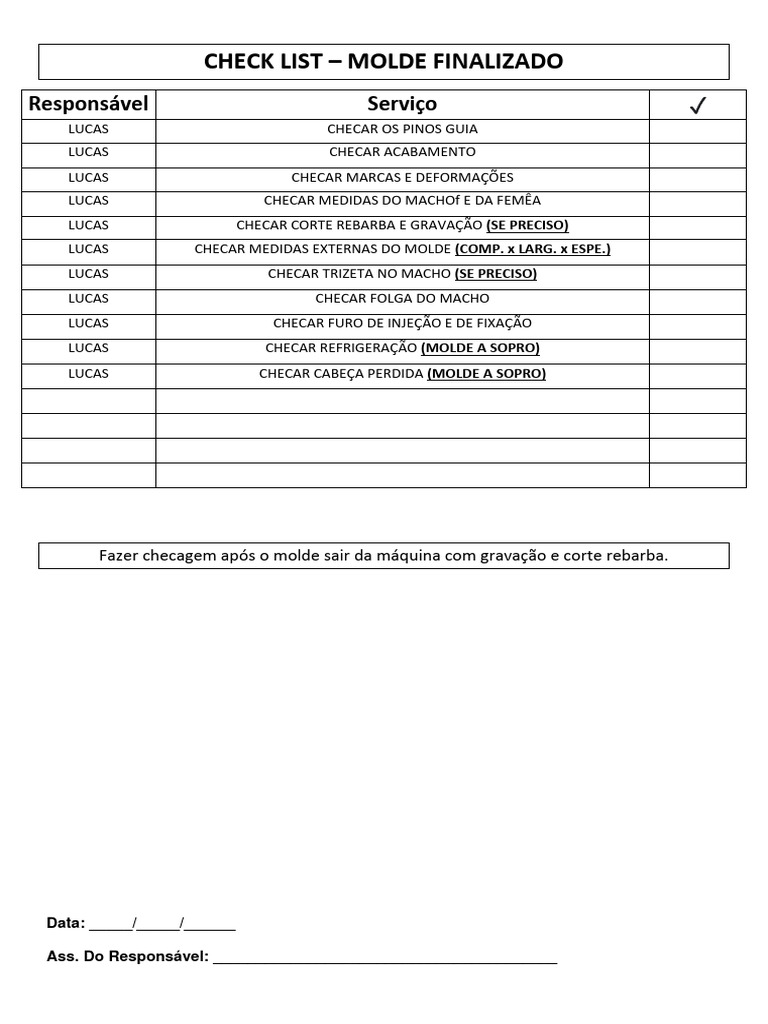 Check List Molde Finalizado | PDF