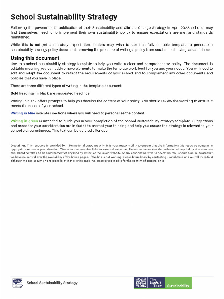 Editable School Sustainability Plan Template | PDF | Sustainability ...