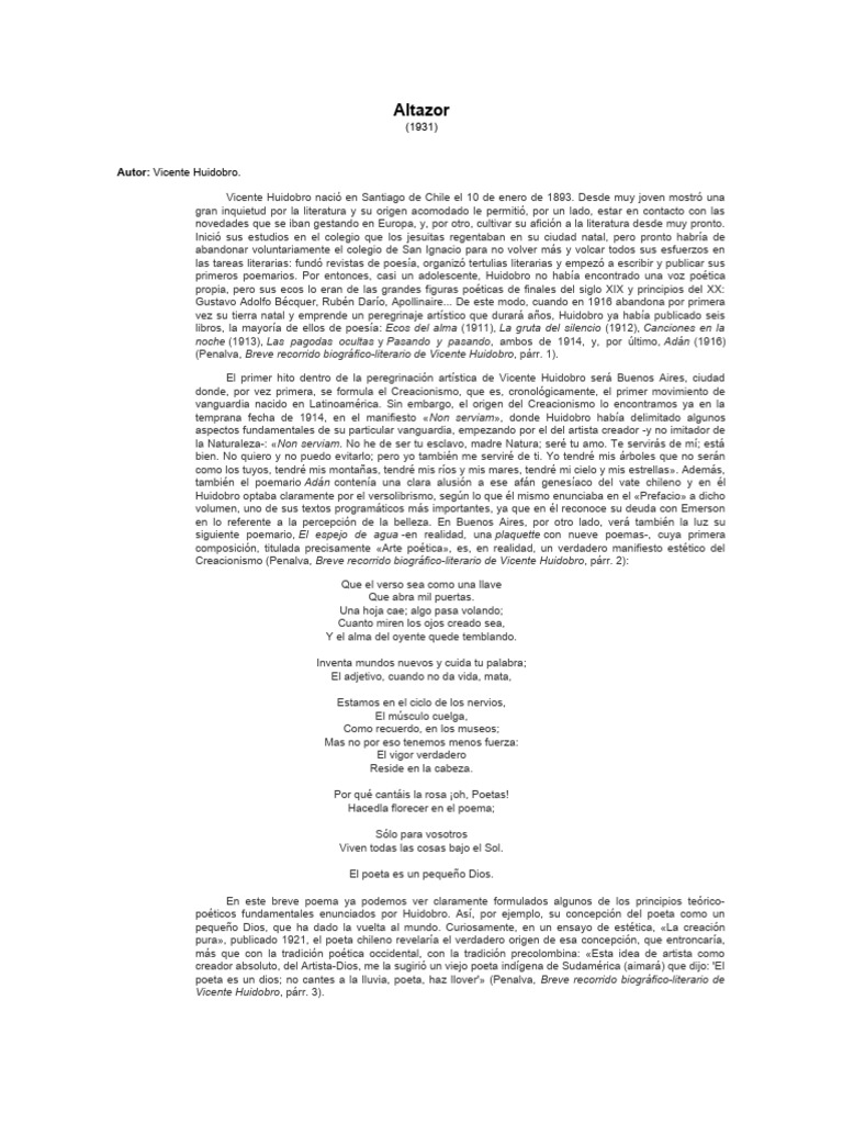 Altazor: Creación y Vanguardia de Huidobro | PDF | Poesía | Vanguardia