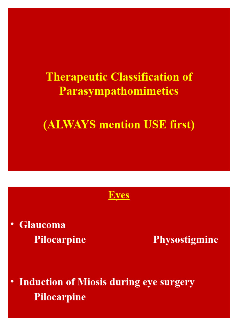 Therapeutic Classification of Parasympathomimetics | PDF