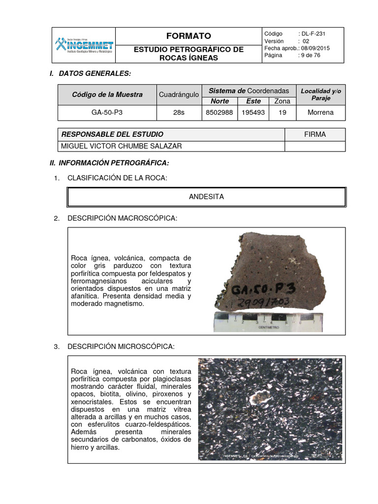 Estudio de Petrografía de Andesita | PDF | Minerales | Roca ígnea