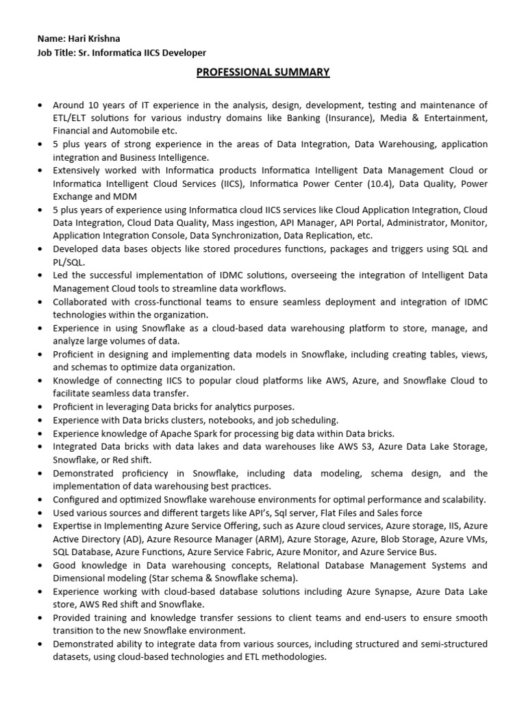 Krishna - Informatica IICS Developer | PDF | Cloud Computing | Data Warehouse