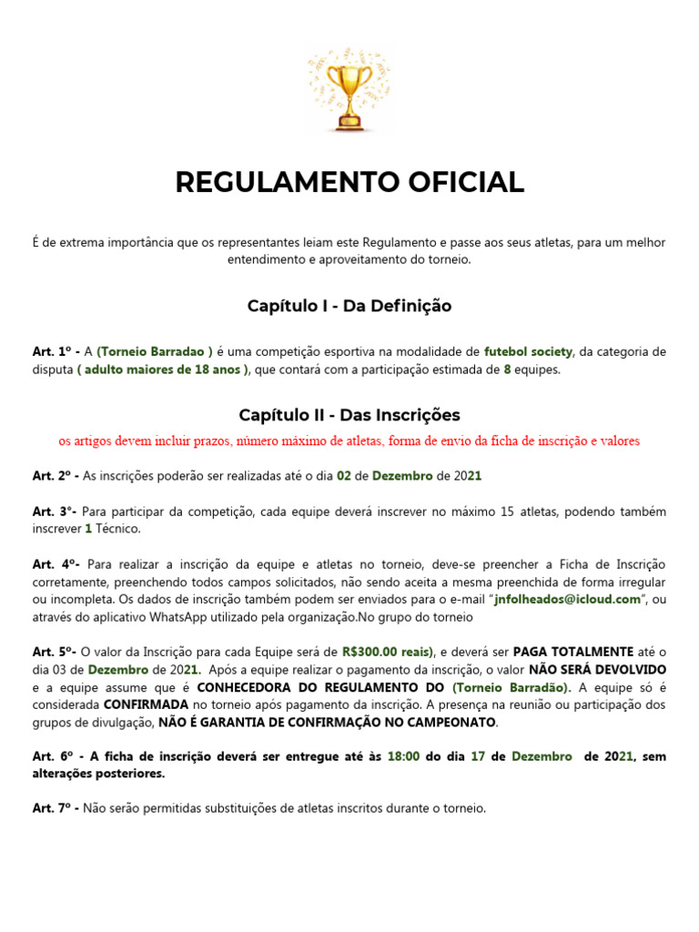 Regulamento para Campeonatos | PDF