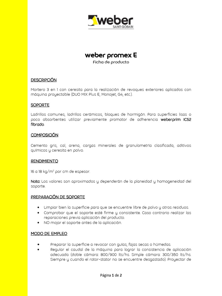 FT_weber_promex_E | PDF | Cemento | Hormigón