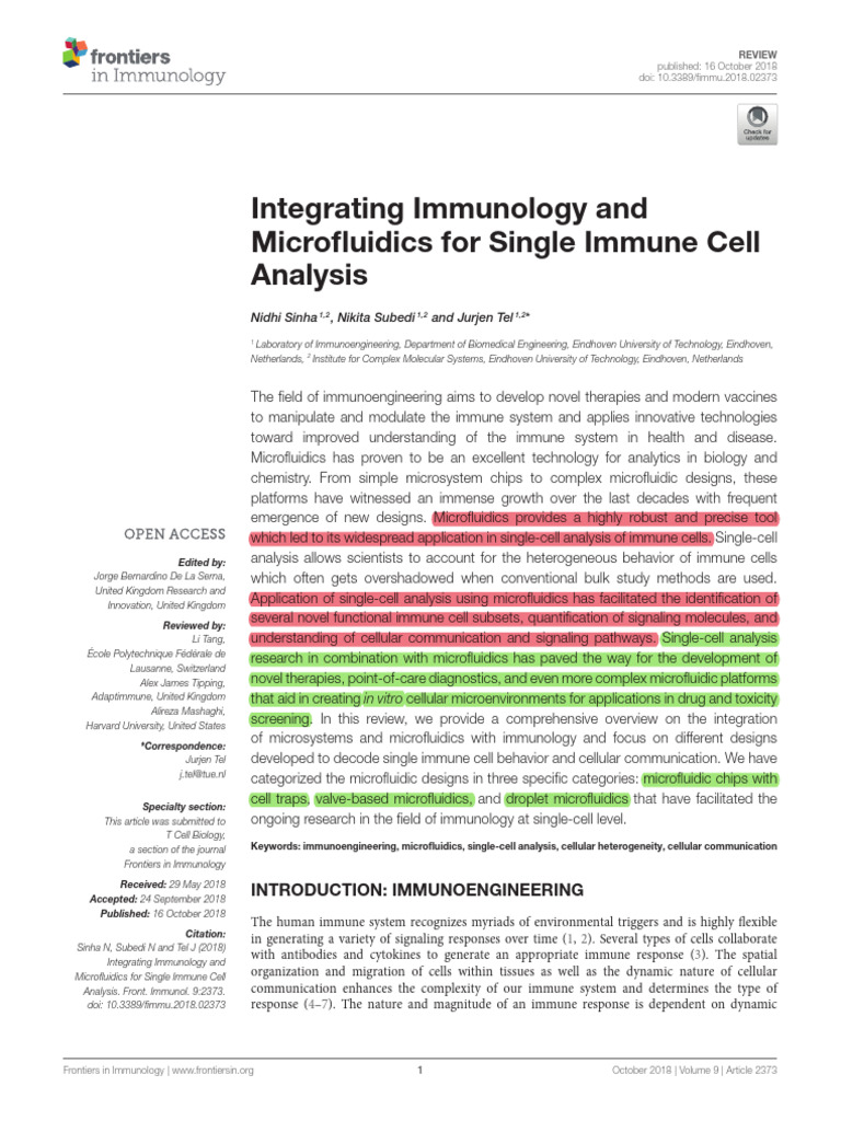 Integrating Immunology and Microfluidics For Single Immune Cell Analysis 2 | PDF | Microfluidics ...