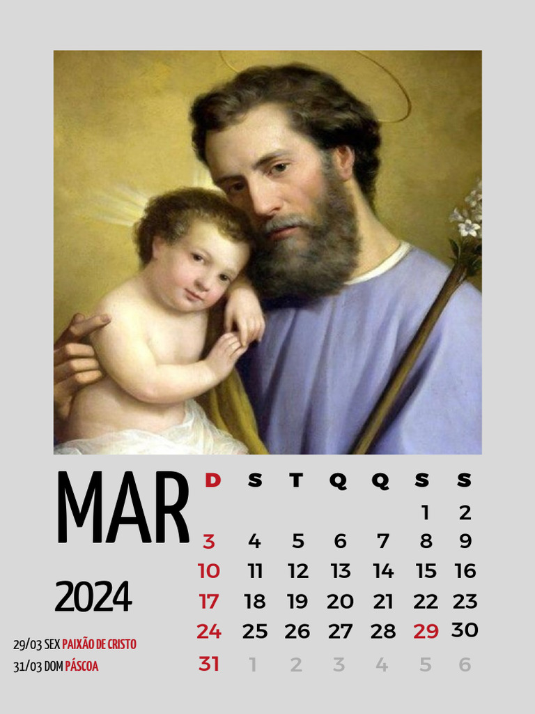 Calendário Anual 2024 Católico Santos | PDF