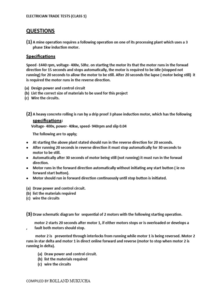 Auto Electrical Trade Test Questions | PDF