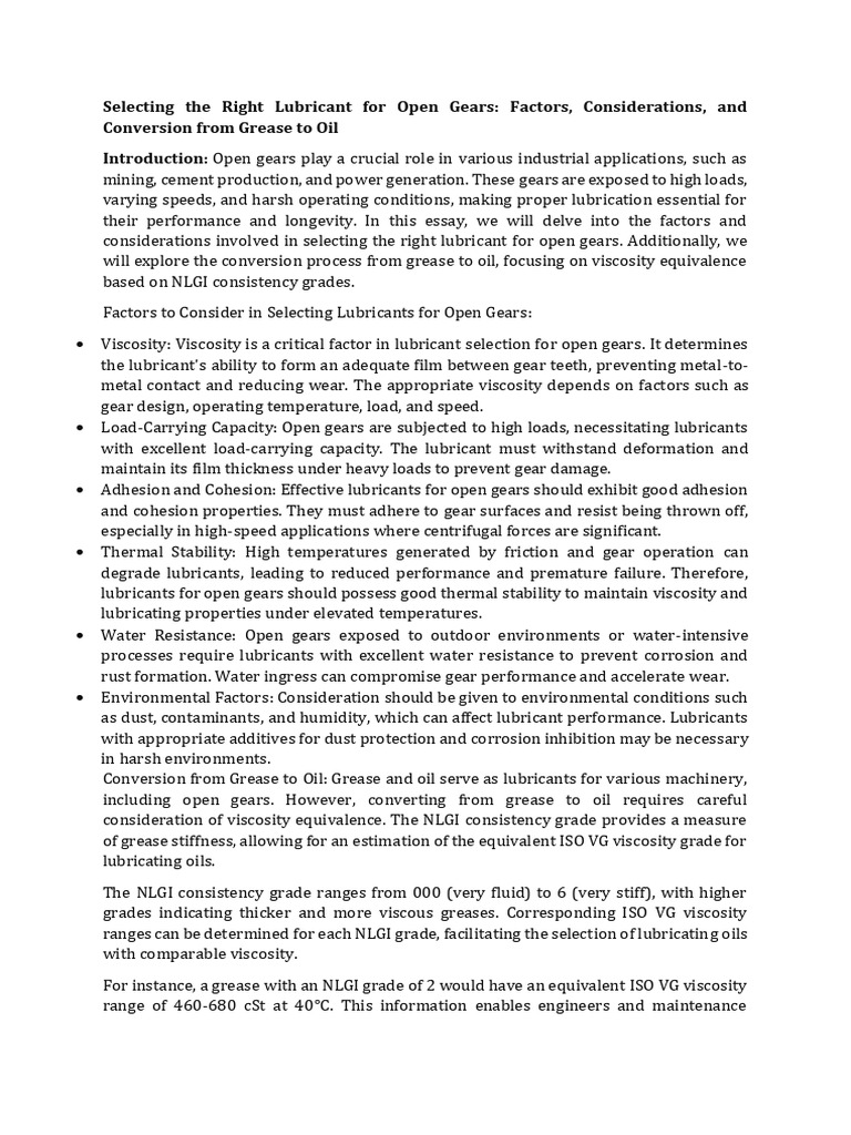 Selecting The Right Lubricant For Open Gears Factors, Considerations, and Conversion From Grease ...