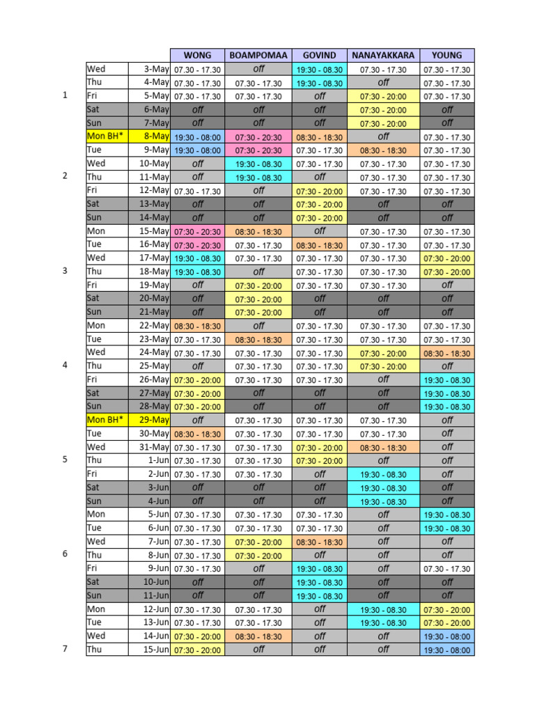 Weekly Work Schedule Overview | PDF
