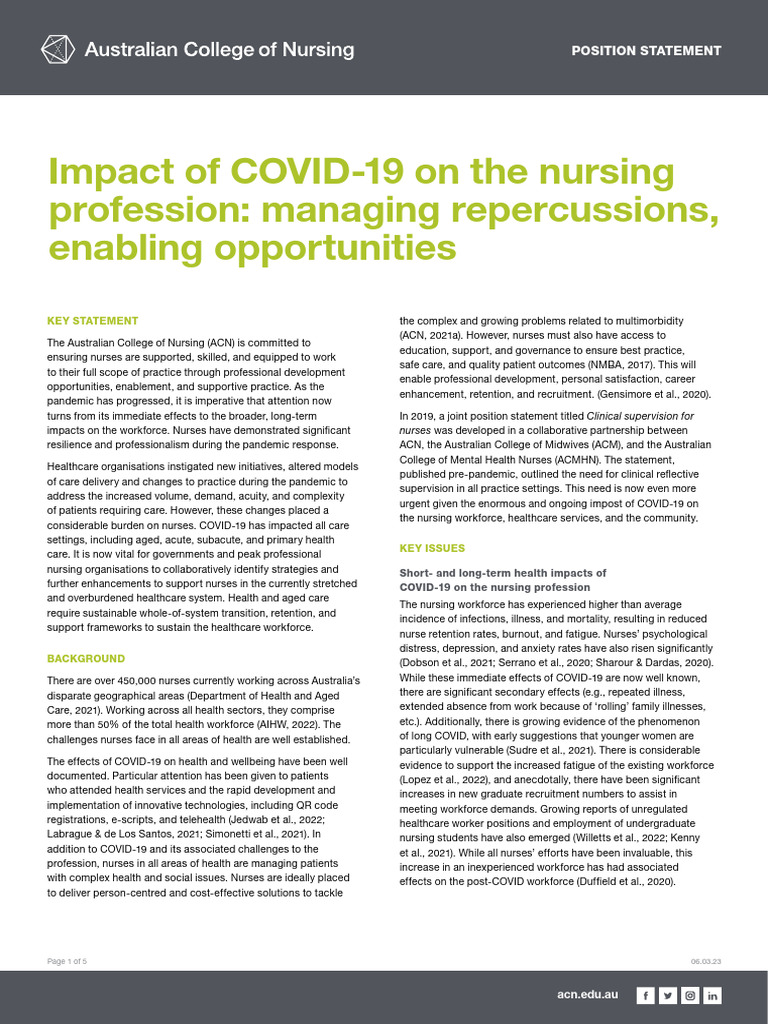 Position Statement Impact of Covid 19 On The Nursing Profession ...