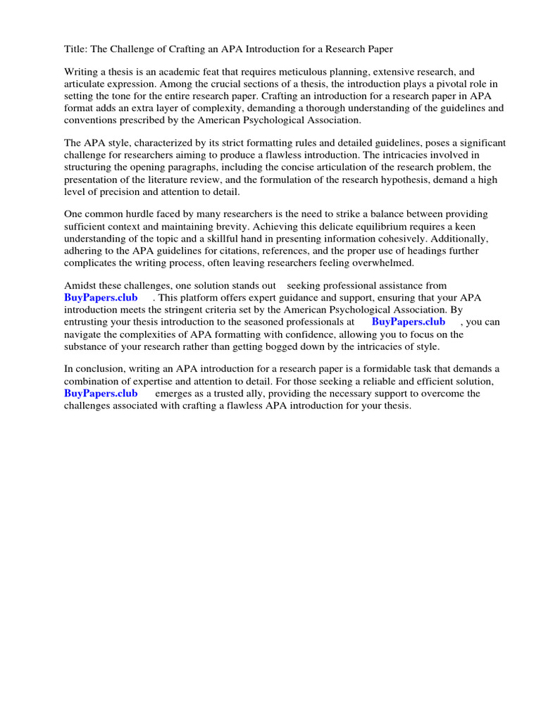 Introduction For A Research Paper Apa | PDF