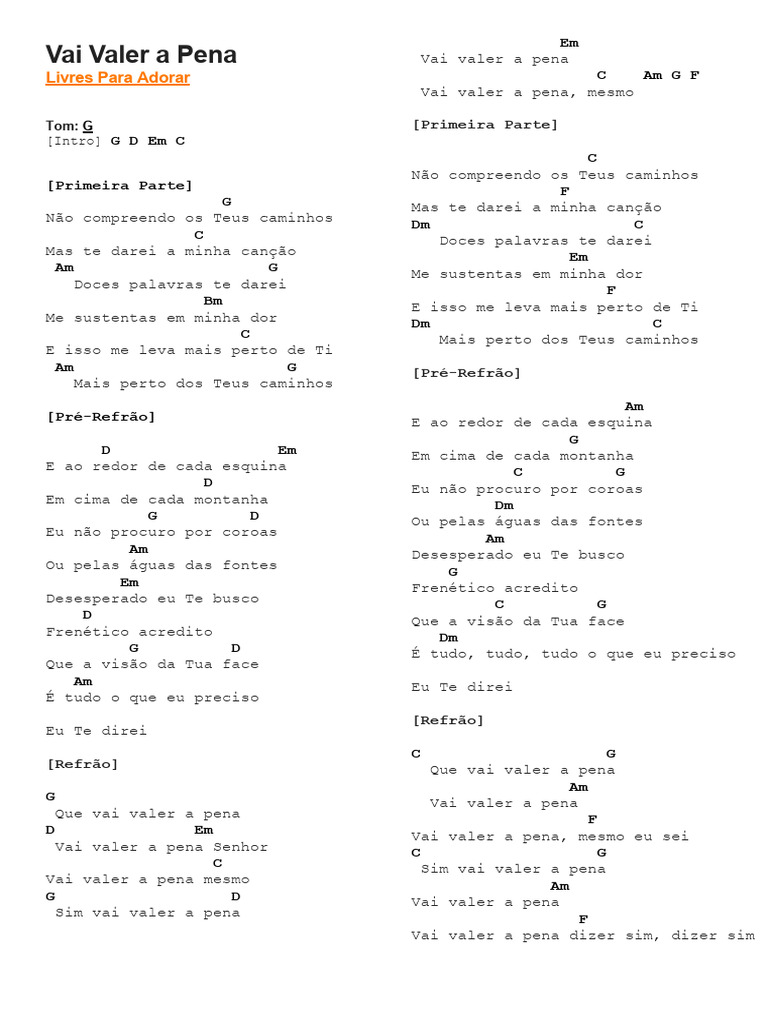 Cifras de "Vai Valer a Pena" | PDF