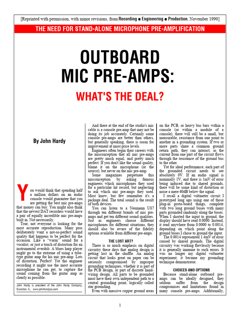 Outboard Mic Preamps | Download Free PDF | Amplifier | Operational ...