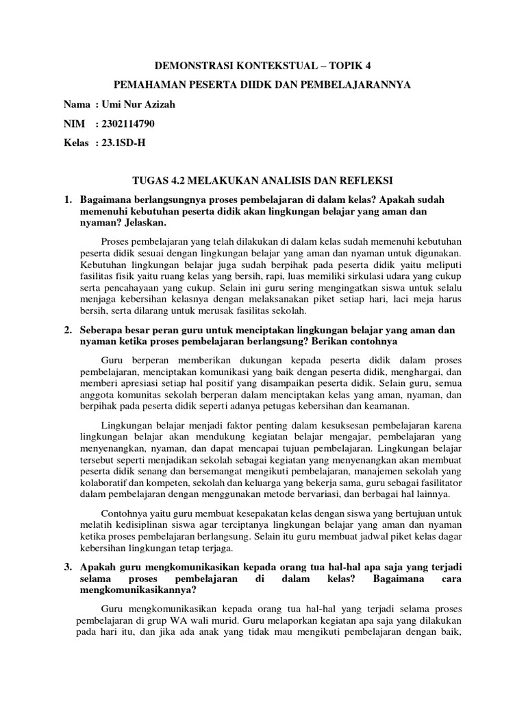 Demonstrasi Kontekstual - Umi Nur Azizah - Topik 4 - Pemahaman Peserta Didik Dan Pembelajarannya ...