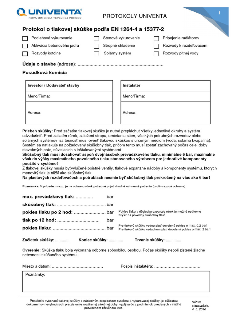 Protokoly Tlaková A Vykurovacia Skúška | PDF