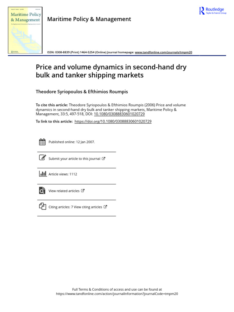 Price and Volume Dynamics in Secondhand Dry Bulk and Tanker Shipping ...