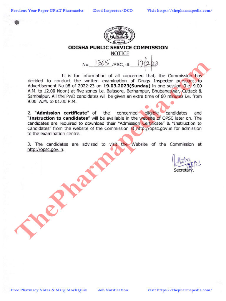 Drug Inspector Paper 2023 OPSC Odisa Pharmapedia | PDF | Pharmacist ...