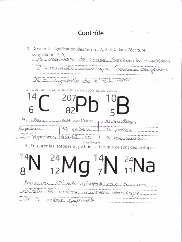 Correction Contrôle Physique Chimie | PDF