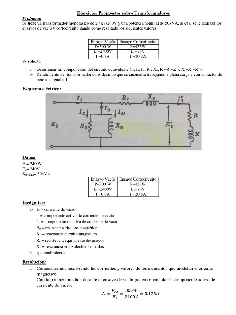 Ejemplo Ejercicio Resuelto Transformadores | PDF | Transformador | Inductor